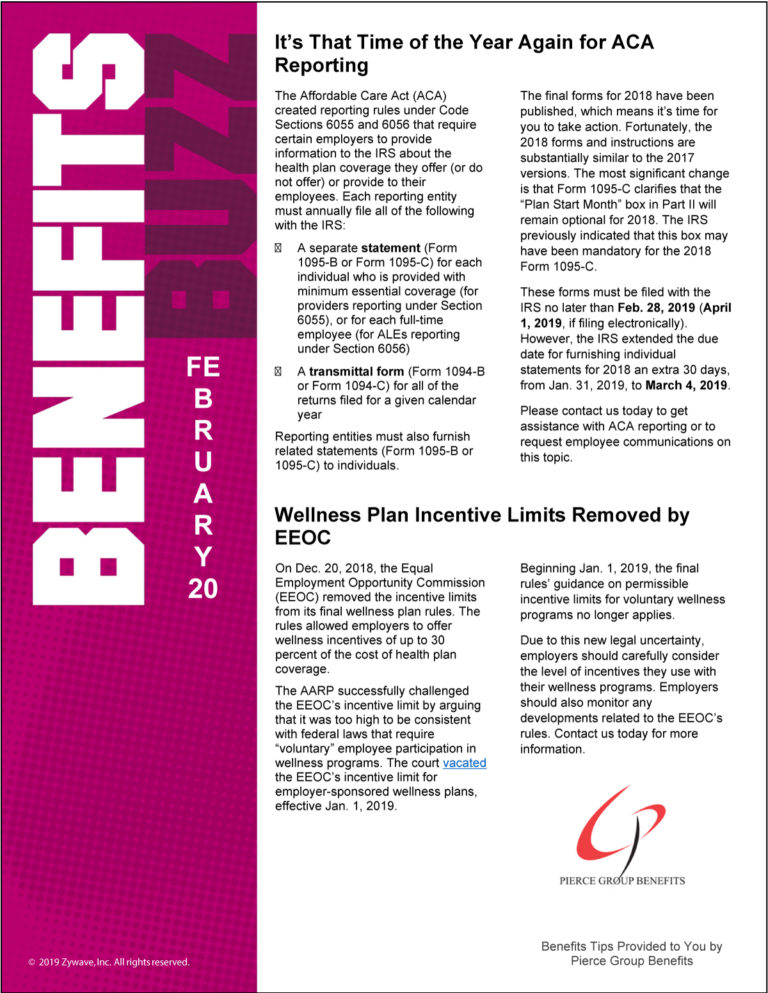 Benefits Newsletter - February 2019 • Pierce Group Benefits