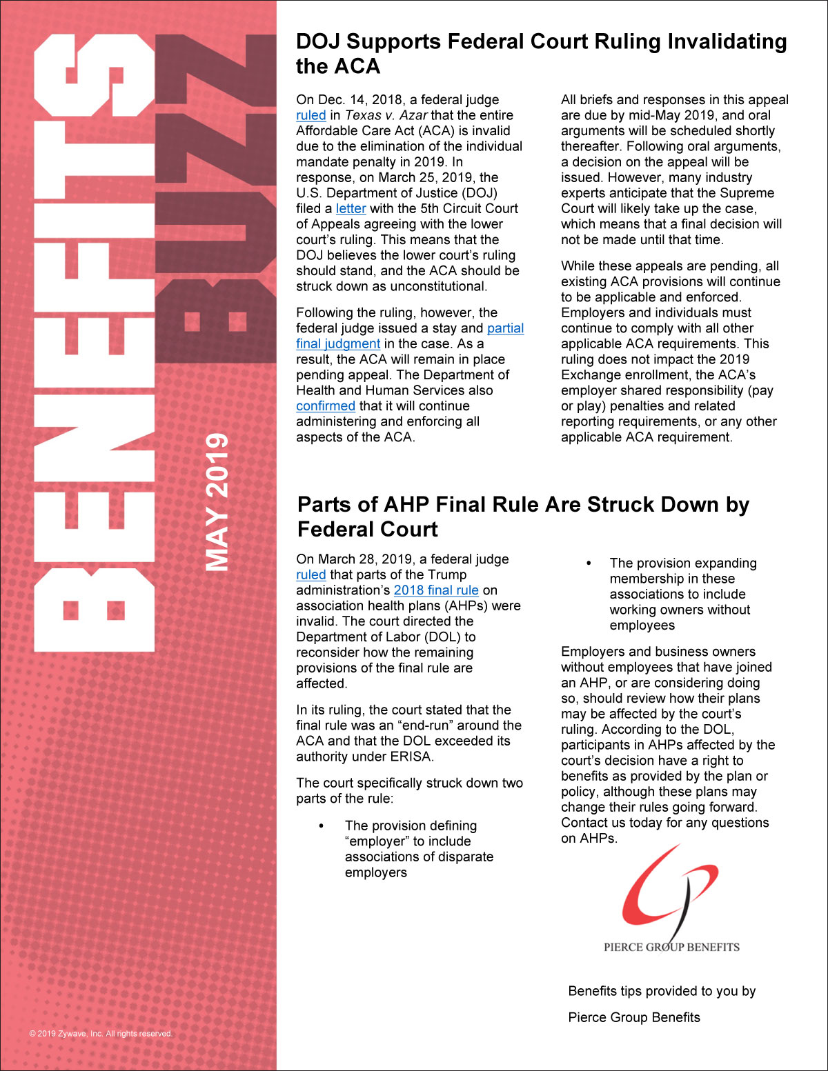 Benefits Newsletter - May 2019 • Pierce Group Benefits