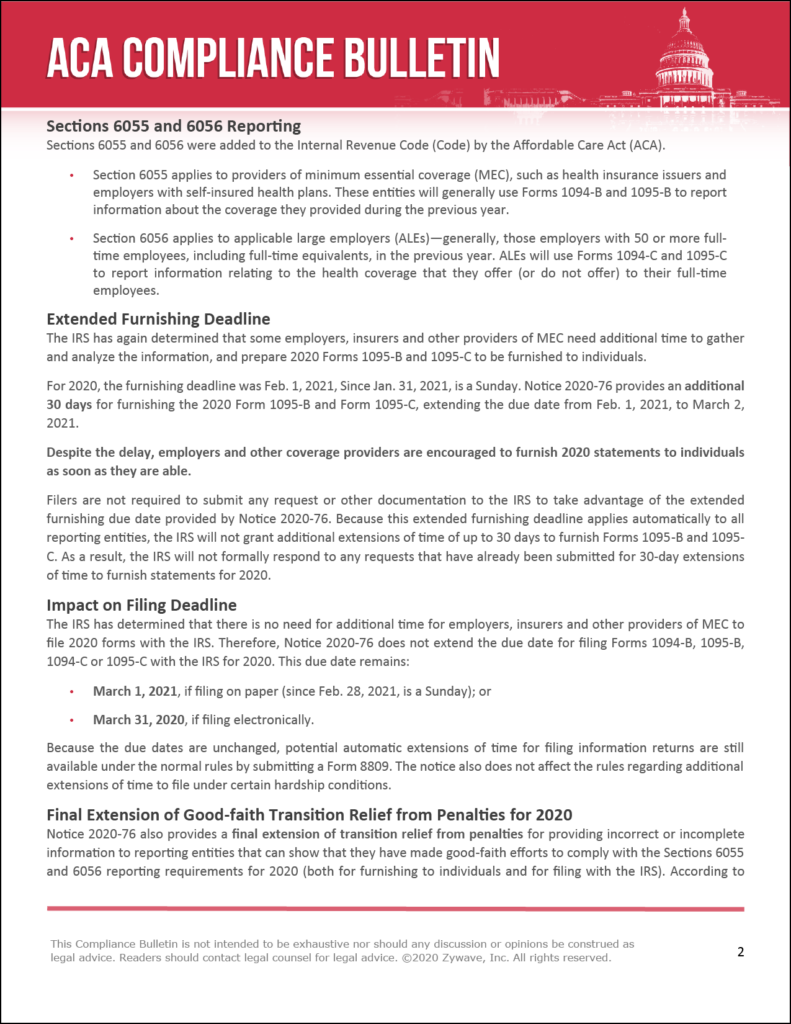 AVAIRS Provides Transition Relief for 2020 ACA Reporting • Pierce Group Benefits