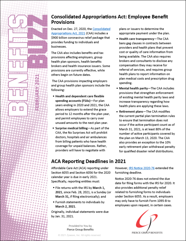 Consolidated Appropriations Act: Employee Benefit Provisions • Pierce Group Benefits