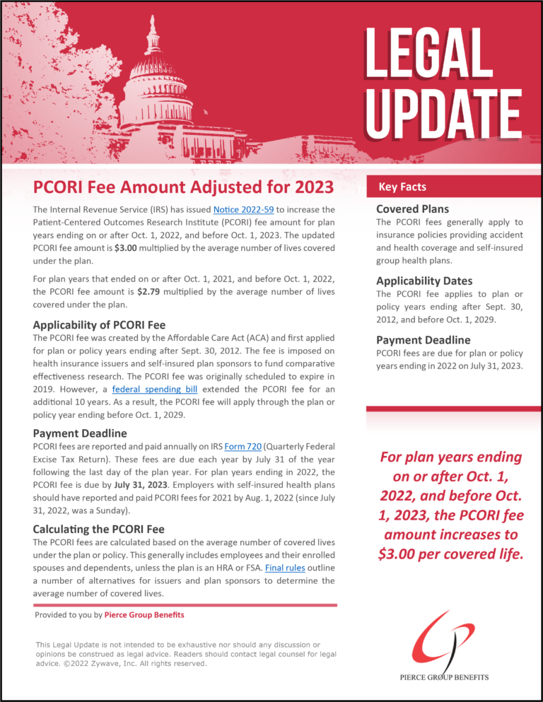 PCORI Fee Amount Adjusted for 2023 • Pierce Group Benefits