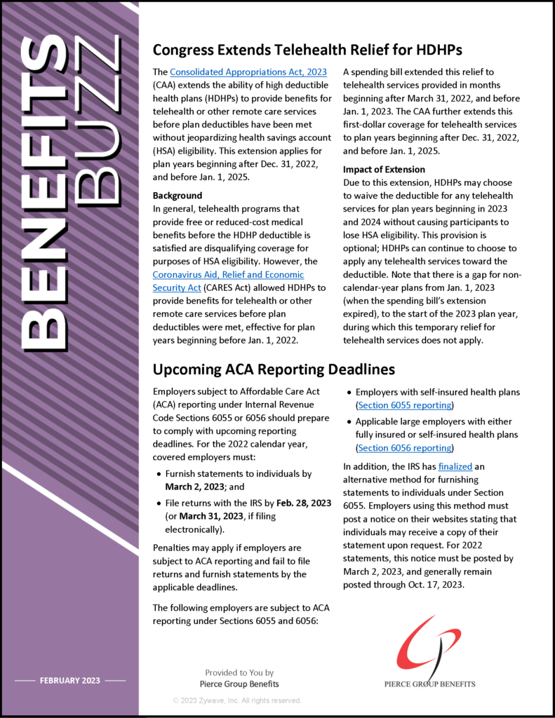 Benefits Newsletter: Congress Extends Telehealth Relief for HDHPs ...