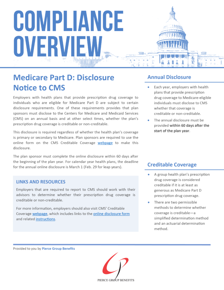 Medicare Part D: Disclosure Notice to CMS • Pierce Group Benefits