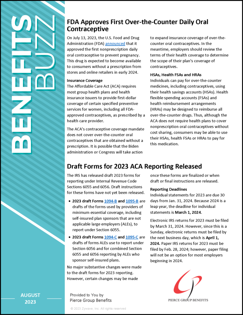 Benefits Newsletter: FDA Approves First Over-the-Counter Daily Oral Contraceptive • Pierce Group ...