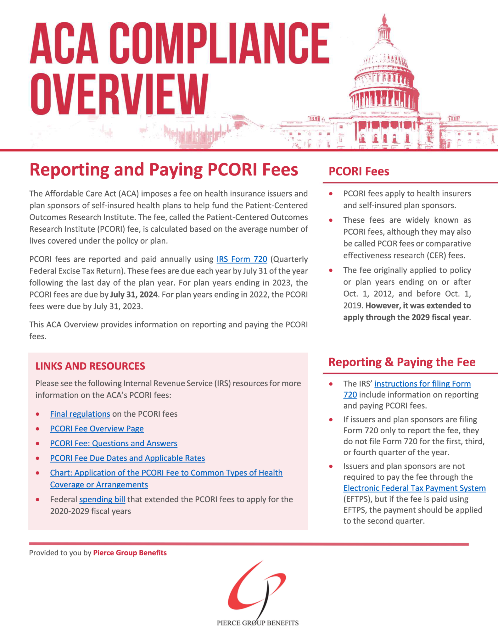 ACA Compliance Overview: Reporting and Paying PCORI Fees • Pierce Group ...