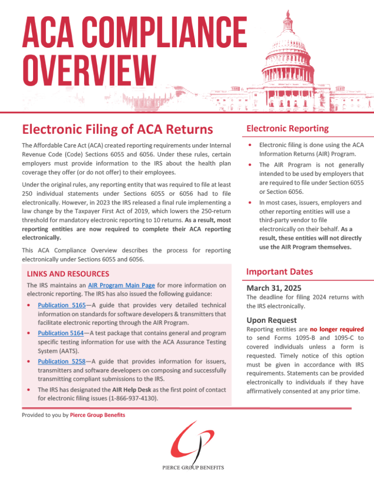 ACA Compliance Overview: Electronic Filing of ACA Returns • Pierce ...